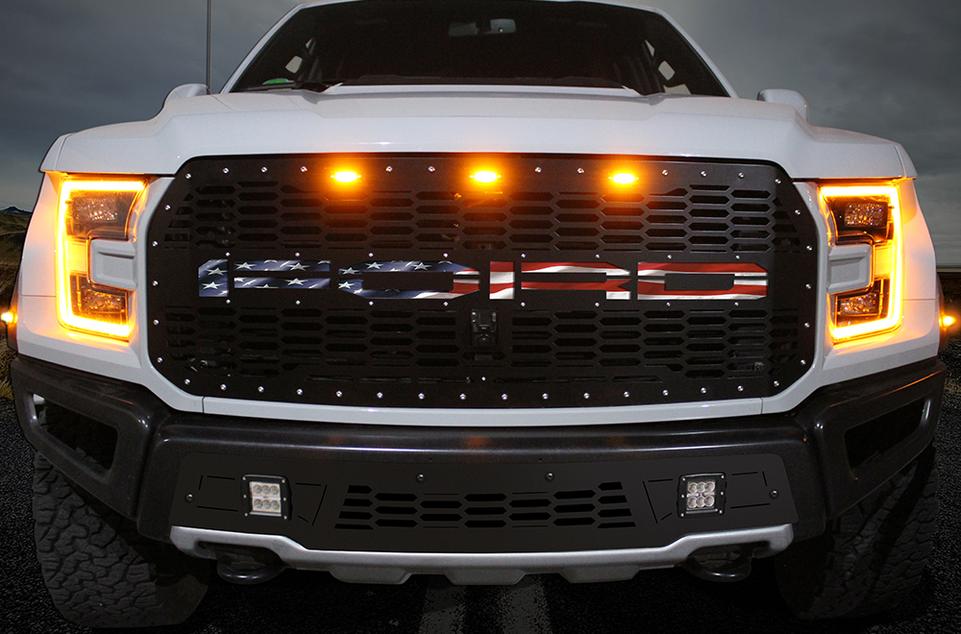 2015-2019 Custom Ford Raptor Grille - USA-FORD Logo – RacerX Customs ...